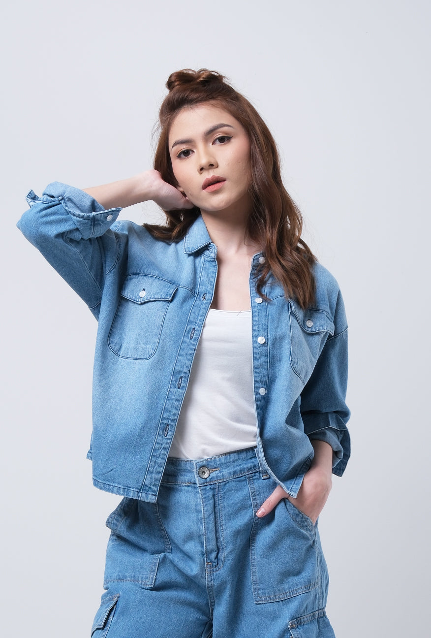 Kemeja Chambray Lengan Panjang Sadie Medium Blue – LOGO JEANS